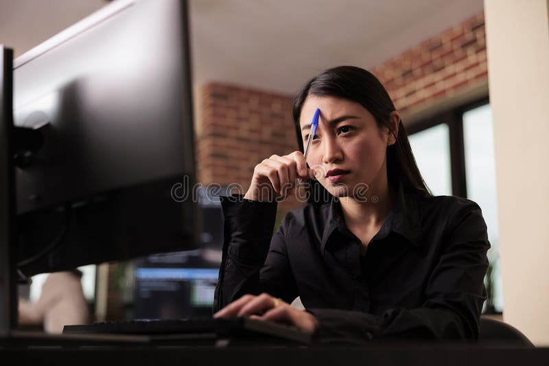 Tired Tech Enginner Brainstorming Ideas about Coding Solution Stock ...