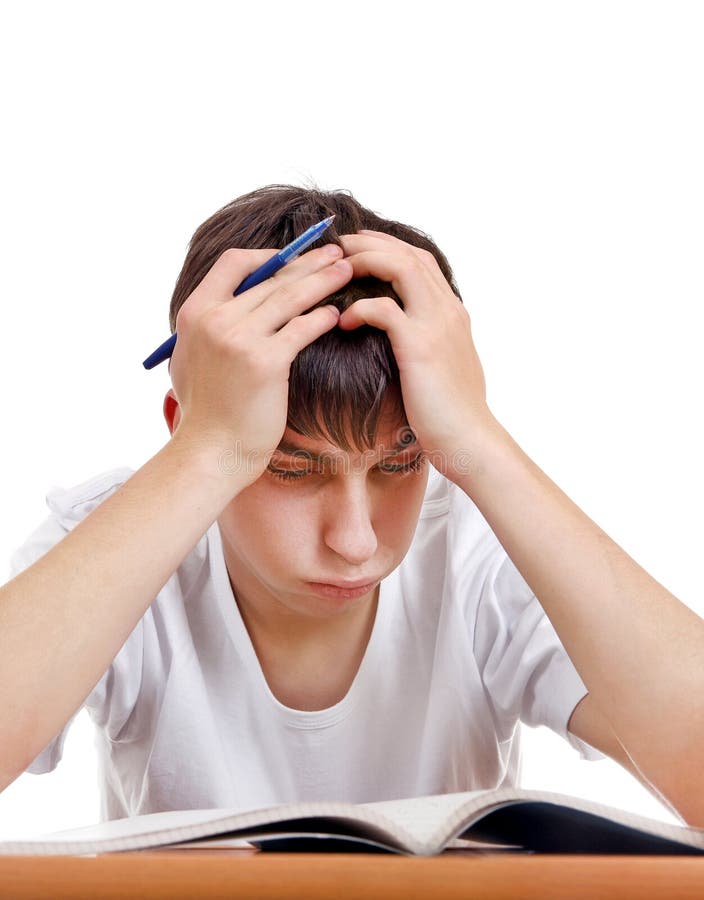 Tired Teenager Doing Homework Stock Photo - Image of displeased, fail ...