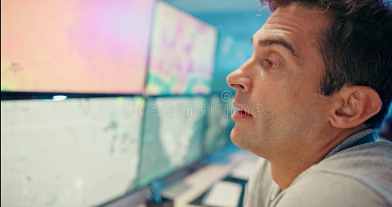 Tired, Thinking and Man with Internet, Computer Screen and Tech for ...