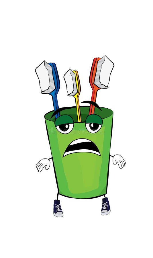 Sad Toothbrushes in a Cup Cartoon Stock Illustration - Illustration of ...