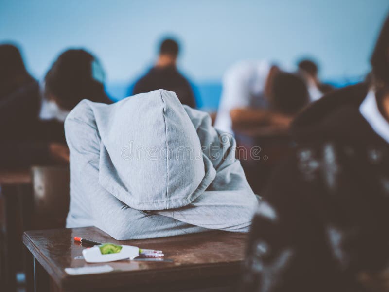 Tired Uniform Students Sleeping in a Exam Test in Classroom with Stress ...