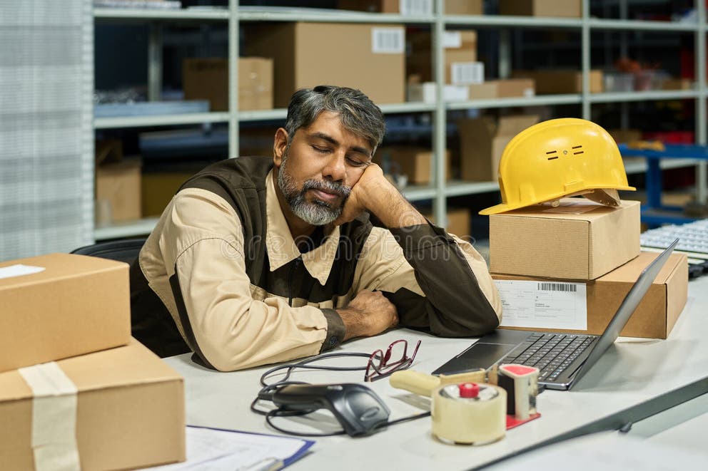 Napping by Workplace after Revision Stock Photo - Image of mature ...