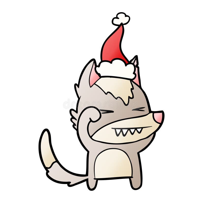 Tired Wolf Hand Drawn Gradient Cartoon of a Wearing Santa Hat Stock ...