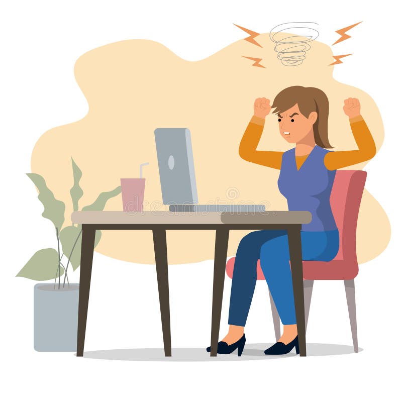 Tired Woman Angry on Work because Laptop Error. Business Woman Feeling ...