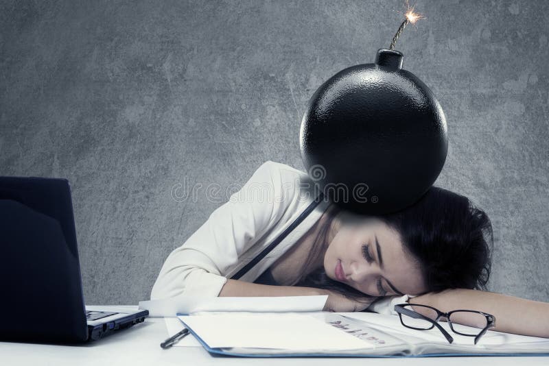 Tired woman with bomb stock image. Image of asleep, bomb - 77463169