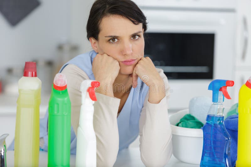 Tired Woman Cleaning Kitchen Stock Image - Image of housekeeping ...