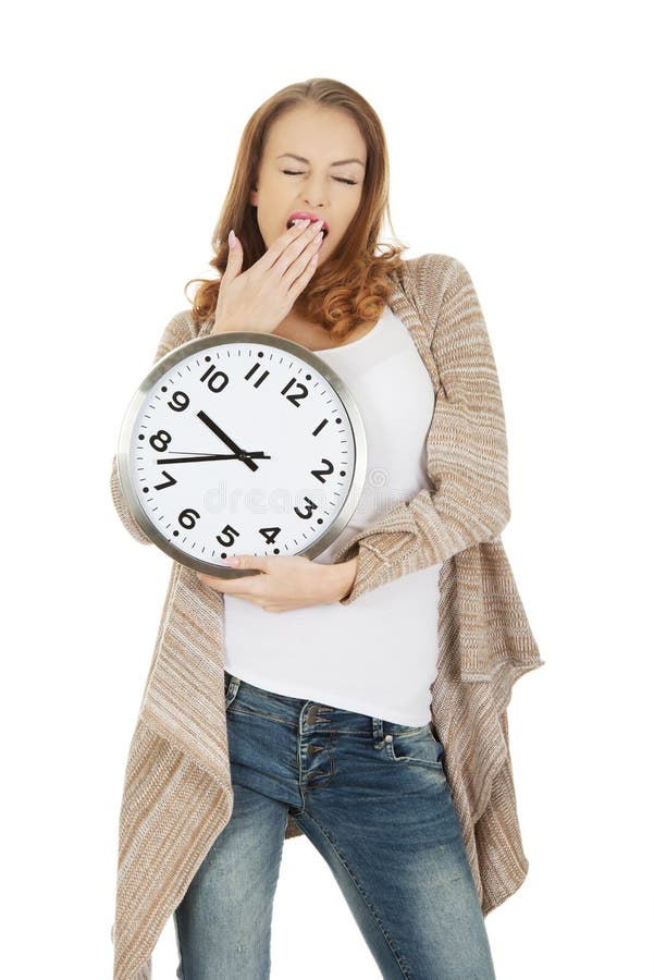 Tired woman with clock. stock image. Image of face, caucasian - 64841471