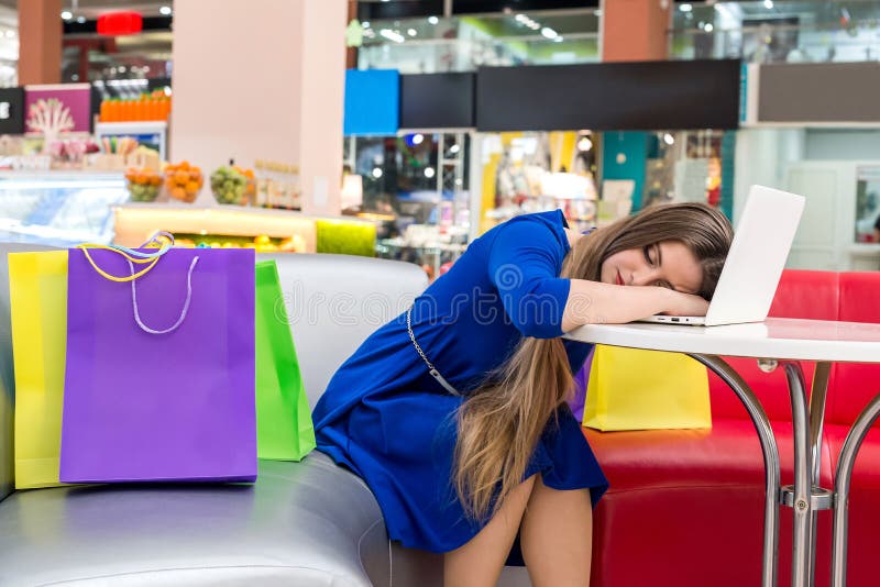 Tired Woman after Shopping Fell Asleep in Cafeteria Stock Photo - Image ... Tired Woman after Shopping Fell Asleep in Cafeteria Stock Photo - Image ...