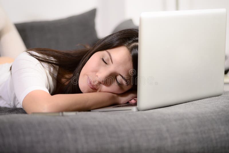 Tired Woman Sleeping on the Laptop Keyboard Stock Image - Image of ...