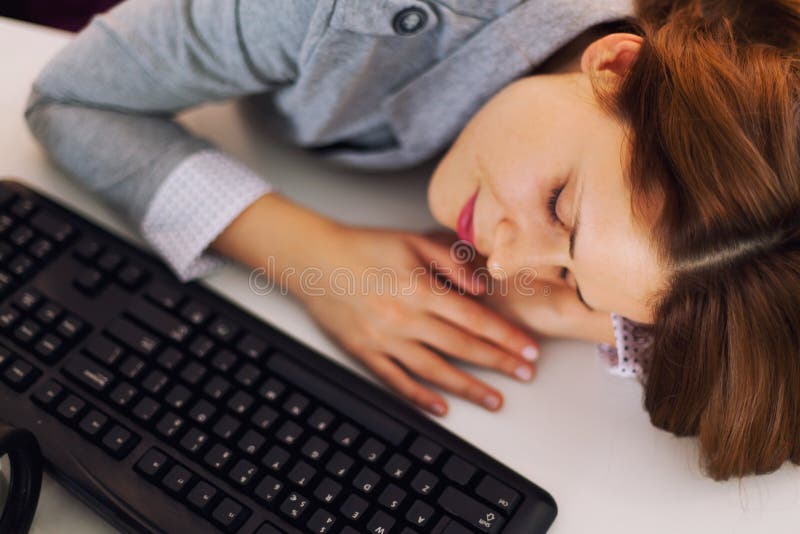 Tired Woman Sleeping at Work Stock Image - Image of desk, relaxation ...