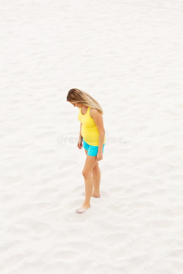 Tired Woman Standing on the Beach Stock Photo - Image of beautiful ...