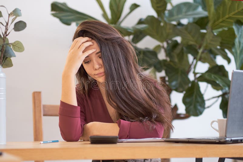 Tired Woman Waiting for the End of the Working Day. Concept of Burnout ...