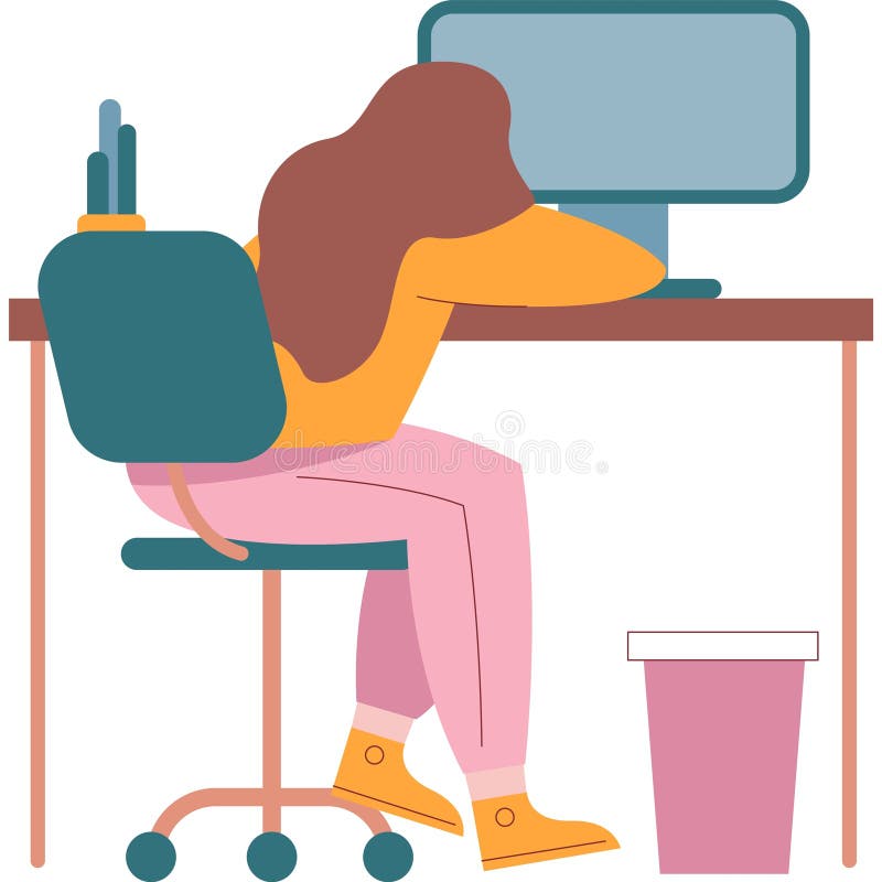 Tired Woman Work in Office Front of Computer Stock Vector ...