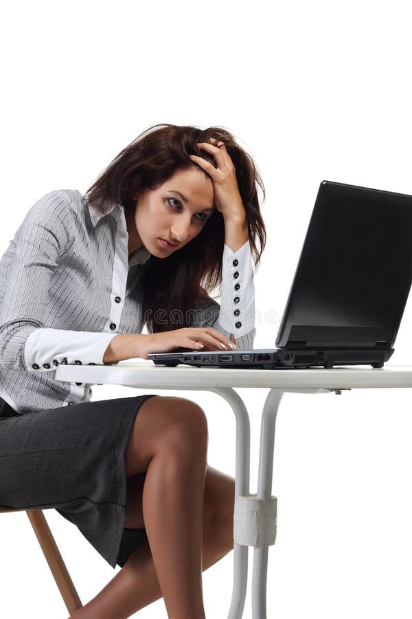 Tired Women Sitting with Computer Stock Photo - Image of female, laptop ...