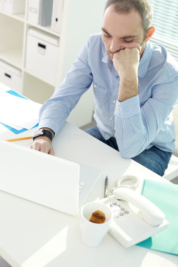 Tired from Work with Computer Stock Image - Image of upset, depression ...