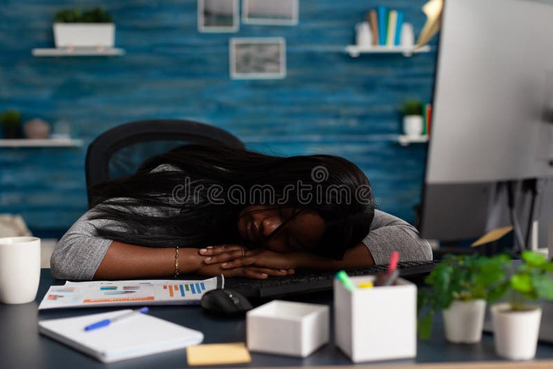 Tired Worker Falling Asleep on Desk while Working Stock Photo - Image ...