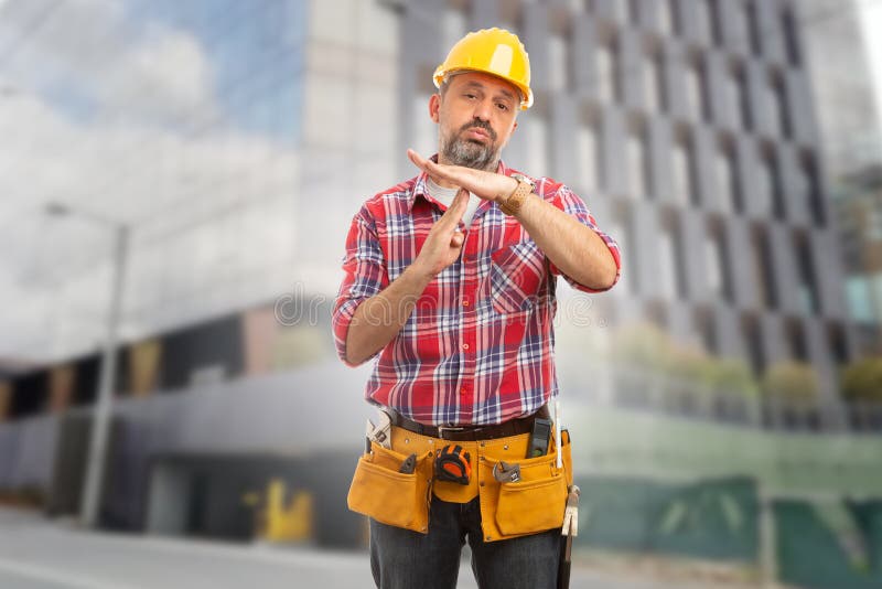 Tired Worker Making Time-out Gesture Stock Image - Image of protective ...