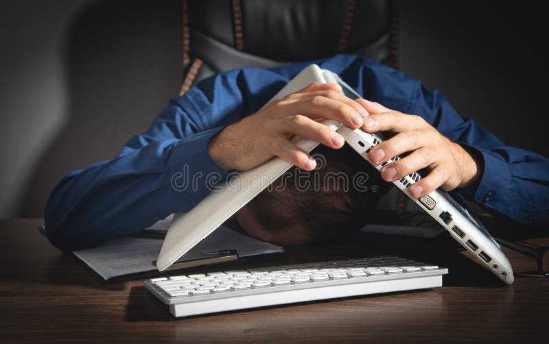 Tired Worker Sleeping on the Desk with Laptop Stock Image - Image of ...