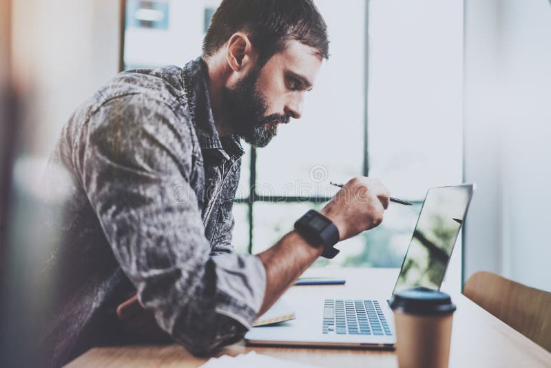 Tired Young Bearded Man Making Pause after Hard Work Day.Coworker ...