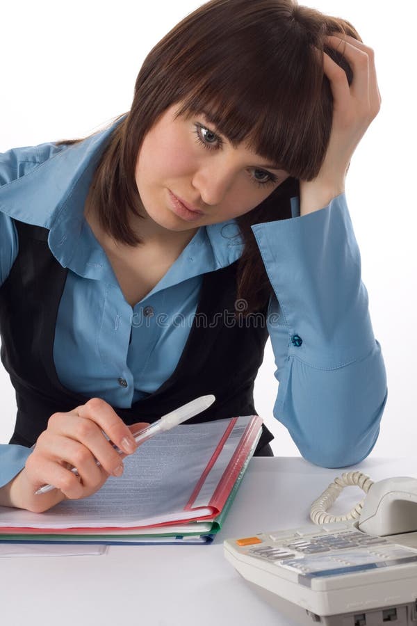 Tired Young Business Woman Has Thought of Problems Stock Photo - Image ...