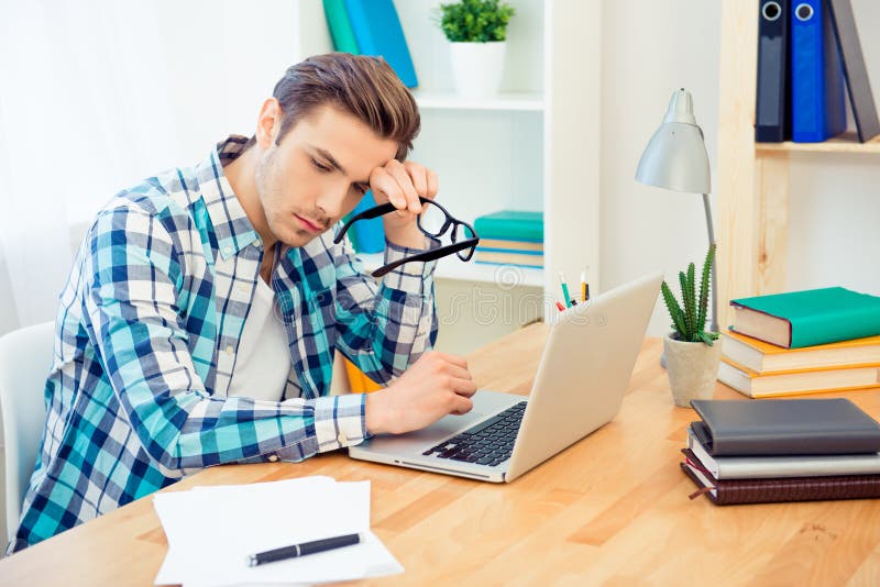Tired Young Man Having Problems with Writing New Book Stock Image ...