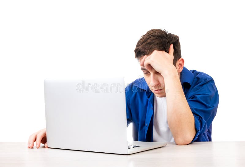 Tired Young Man with Laptop Stock Photo - Image of caucasian, notebook ...