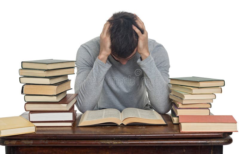 Tired Young Man Reading Book Stock Photo - Image of preparation ...