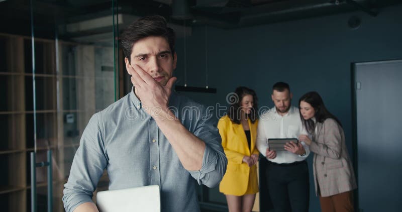 Tired Young Office Worker Wiping His Face between Hard Work. Heavy ...