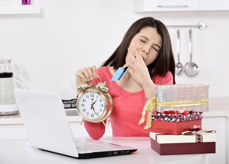 Tired Young Woman with Gift Boxes Stock Image - Image of empty, gift ...