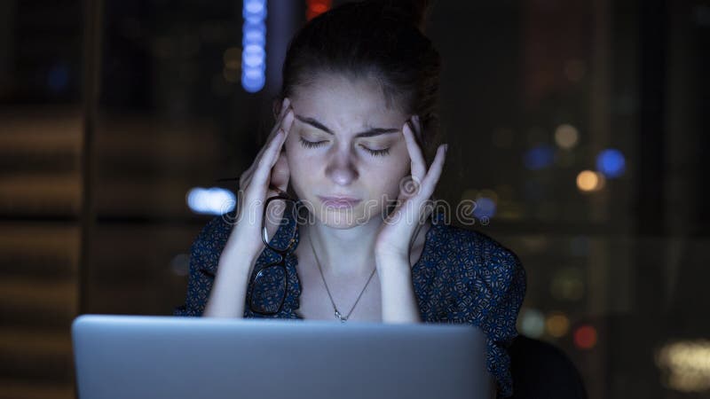 Tired Young Woman Working on Computer Stock Image - Image of reading ...