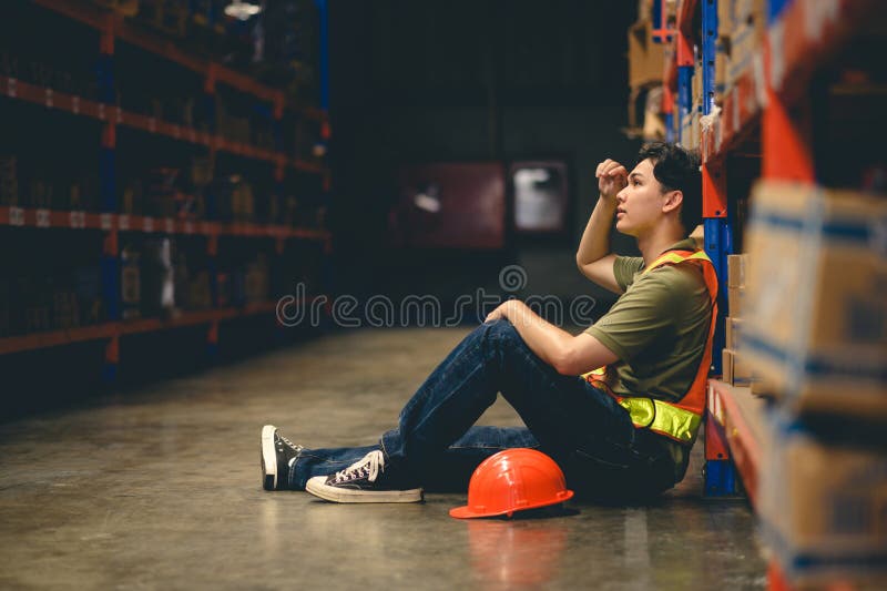 Tiredness from Hard Work Concept. Warehouse Worker Laying on the Floor ...