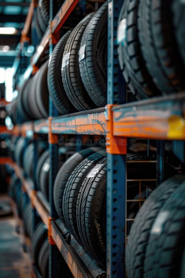 Tires Stored on Shelves in a Warehouse Setting, Suitable for Use As an ...