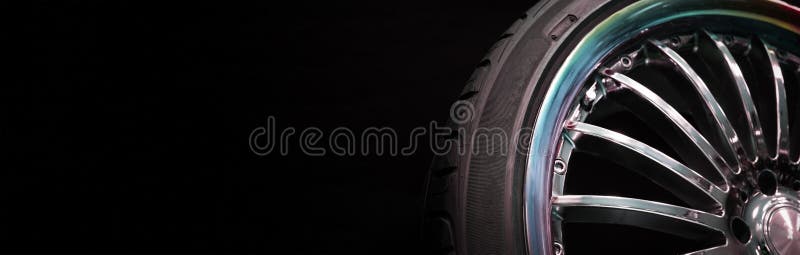 Tires and Wheels of the Copy Space Market with a Black Background ...