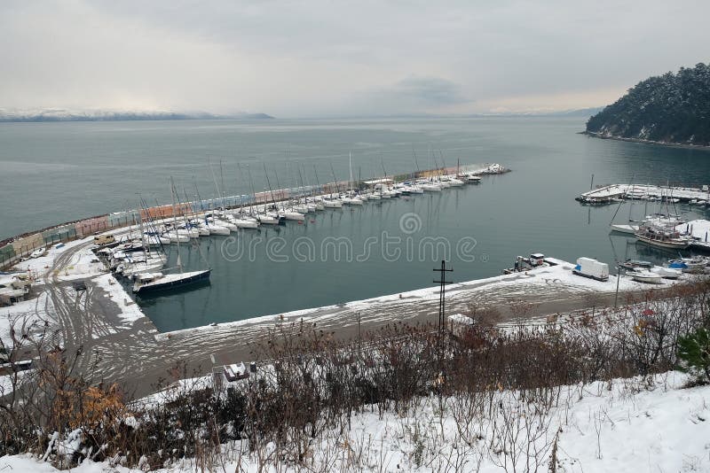 Tirilye Harbor stock image. Image of snow, snowy, zeytinbagi - 83366863