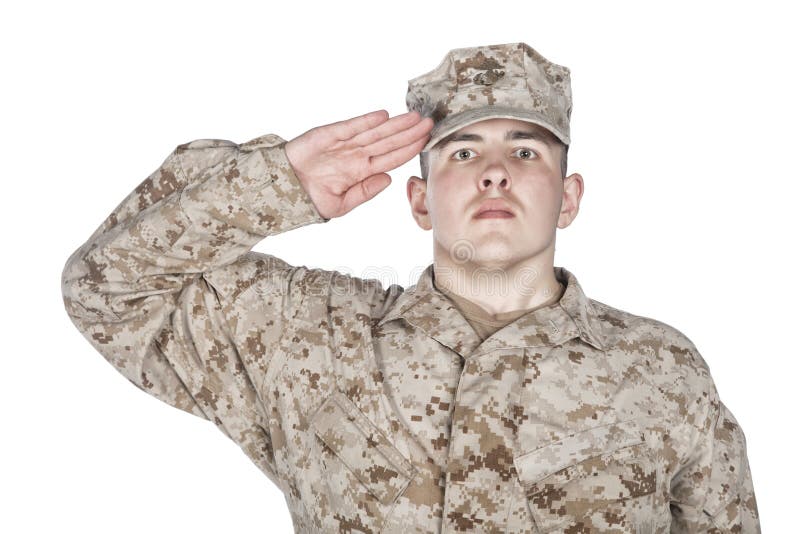 Tiro Di Saluto E Sorridente Dello Studio Del Soldato Dell'esercito ...