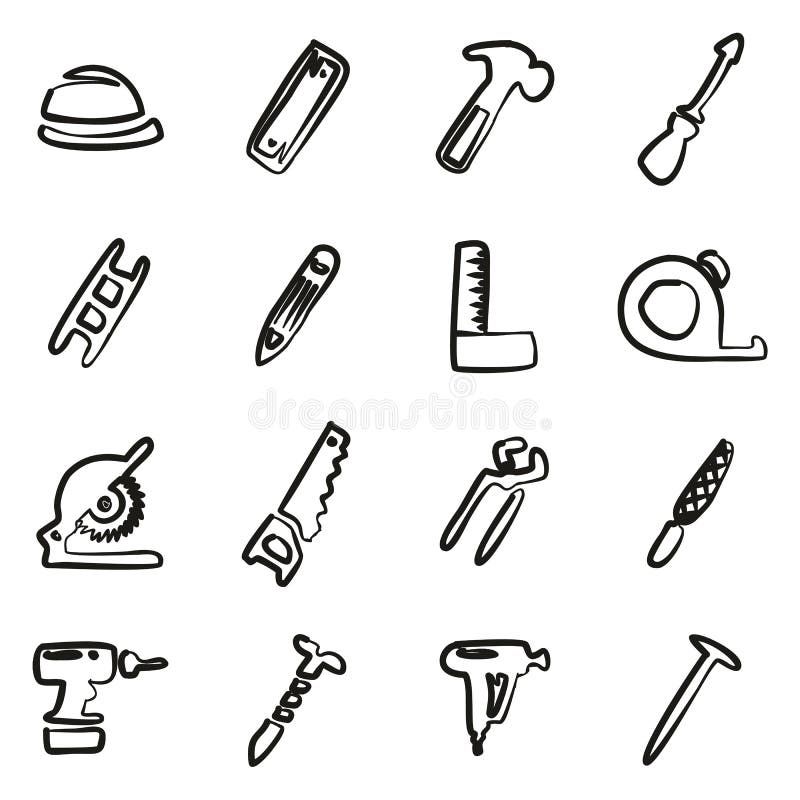 Tischler Icons Freehand vektor abbildung. Illustration von ikonen ...