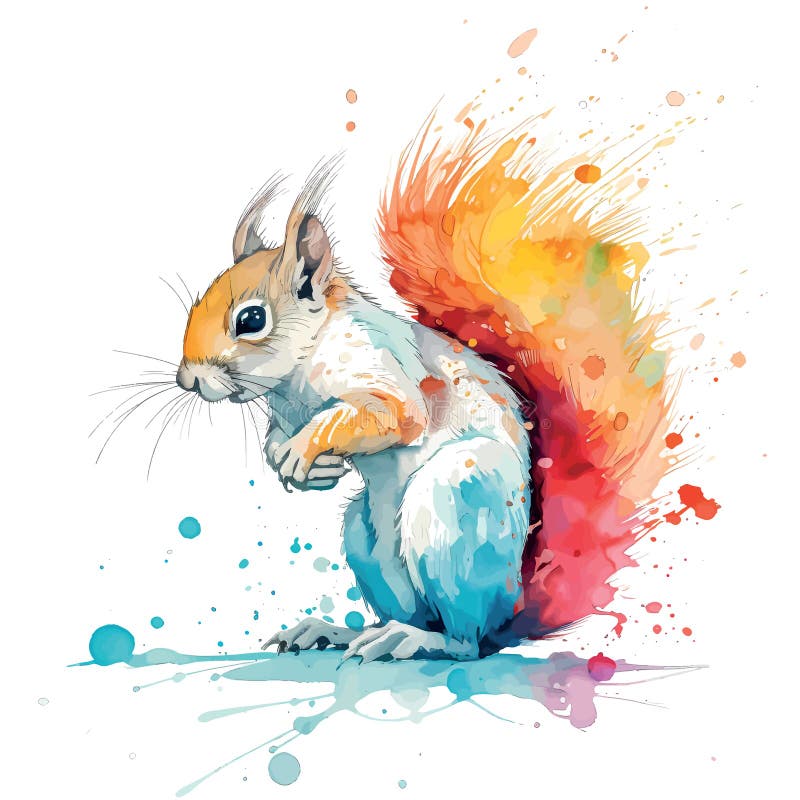 Drawn and Colored of Cute Little Eurasian Rred Squirrel Portrait on ...