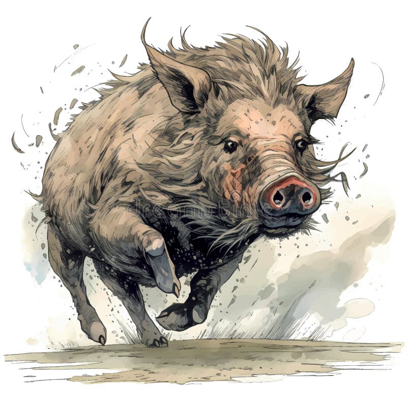 Drawn and Colored of Cute Adult Wild Boar on White Background Stock ...