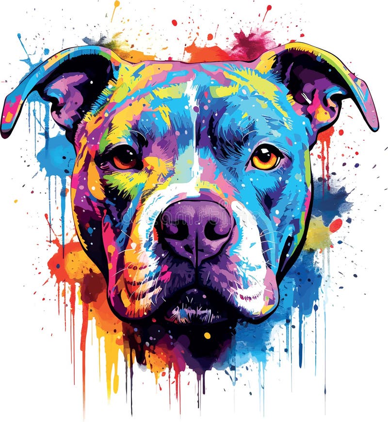 Vibrant Watercolor Painting Abstract Art of Vivid Pitbull Dog, Isolated ...