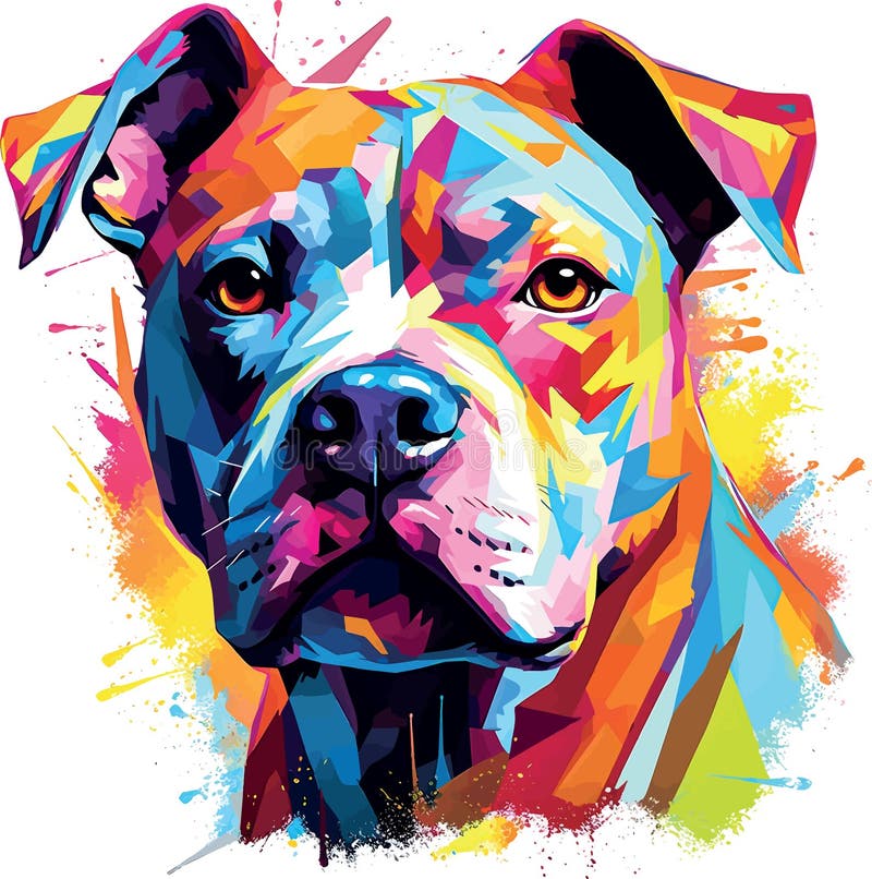 Vibrant Watercolor Painting Abstract Art of Vivid Pitbull Dog, Isolated ...
