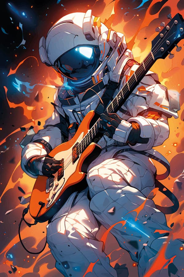 An Astronaut Plays Space Music on an Electric Guitar - Vector ...