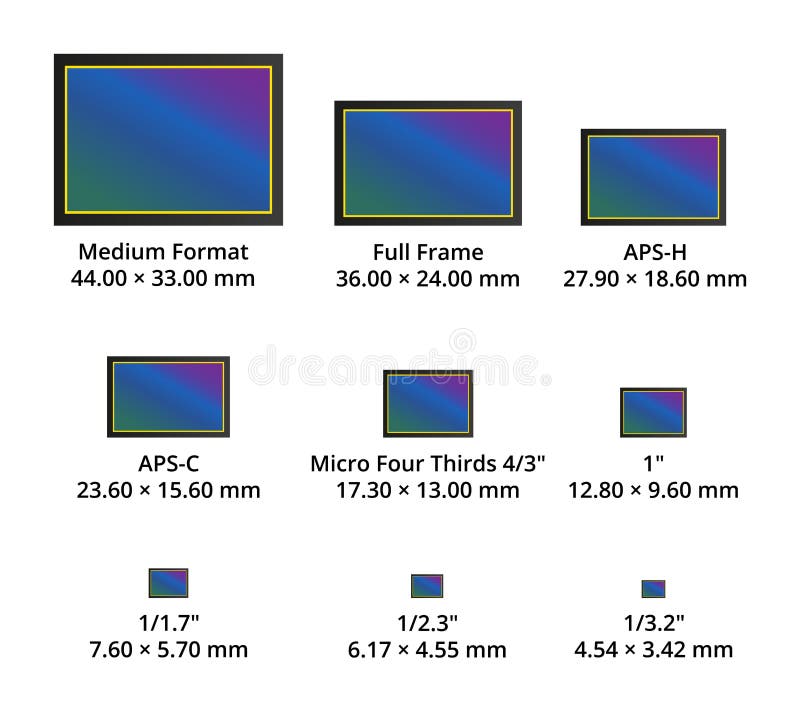 Digital Cmos or Ccd Camera Sensor Size Formats. Medium Size, Full Frame ...