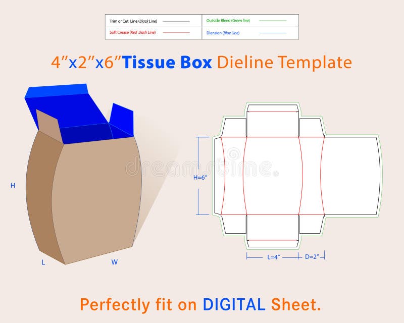 Tissue Box L 4, D 2, H 6 Inches Dieline Template Stock Vector ...