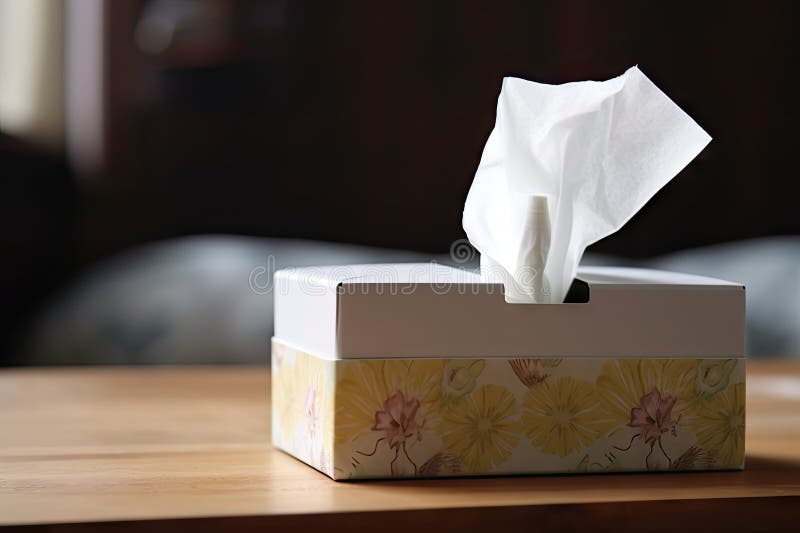 Tissue Box Overflowing with Tissues and Nasal Spray in the Background Stock Illustration ...