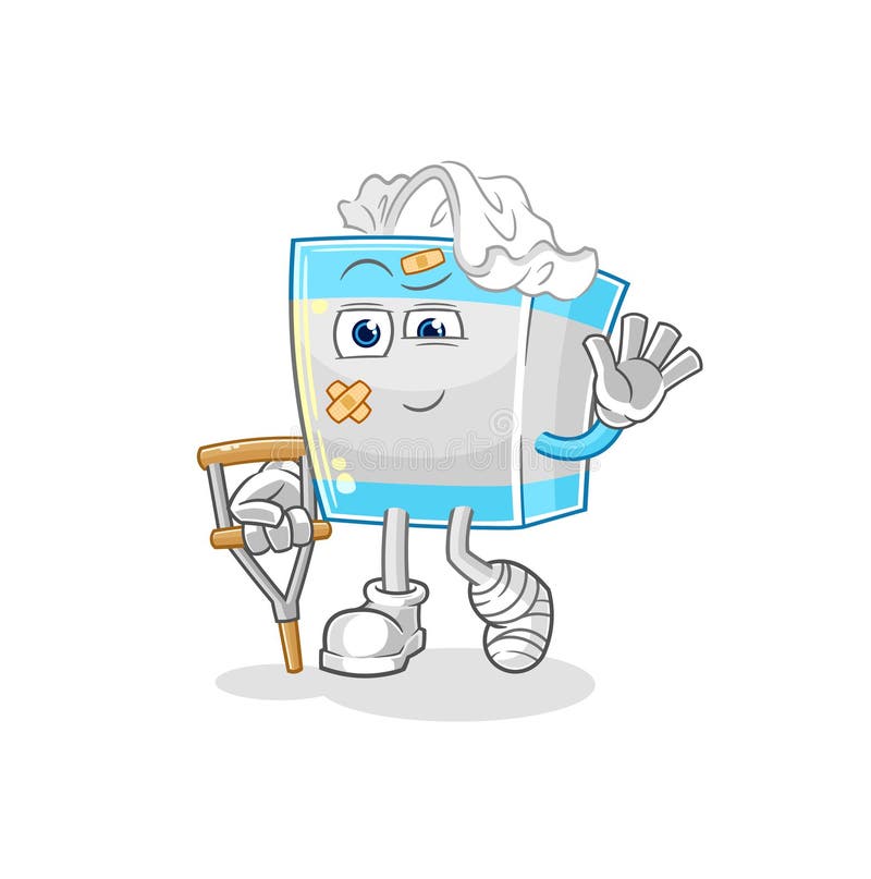Tissue Box Sick with Limping Stick. Cartoon Mascot Vector Stock Vector ...