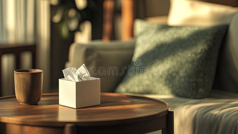 Tissue Box on Side Table, Realistic Moment. Stock Photo - Image of ...