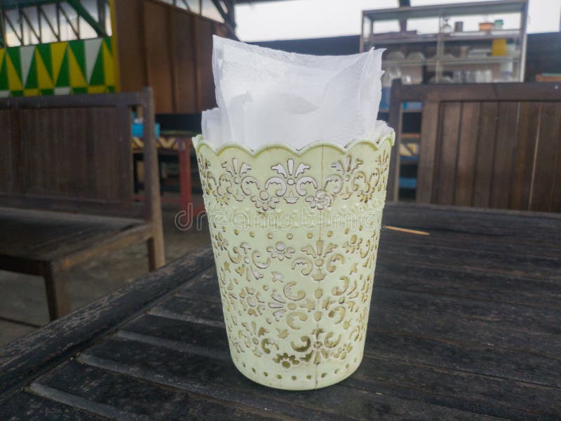 Tissue Holder on the Wooden Dining Table Stock Photo - Image of design ...