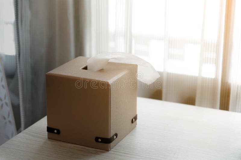 Tissue Paper in Tissue Box on Wooden Desk Stock Image - Image of copy ...