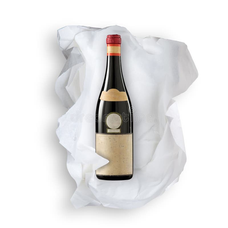 Tissue Paper and Wine Bottle Stock Photo - Image of deliver, label ...