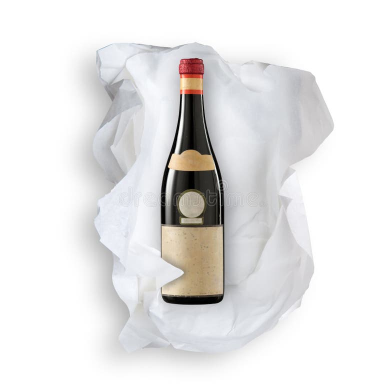 Tissue Paper and Wine Bottle Stock Photo - Image of deliver, label ...